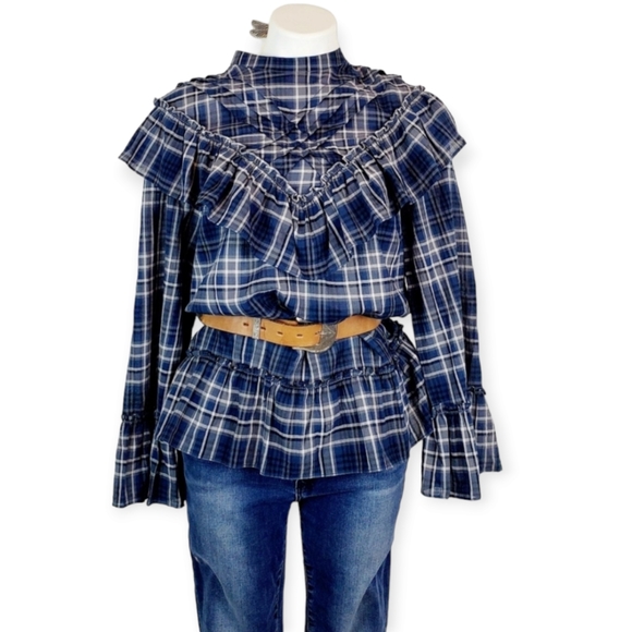 Max Studio | Tops | Max Studio Ruffled Plaid Top Medium | Poshmark